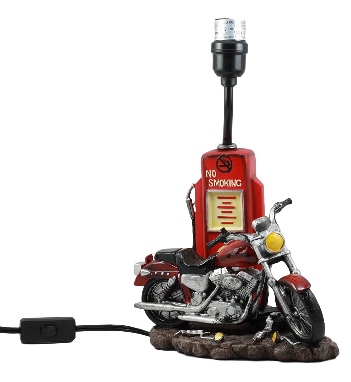Vintage Retro Red Motorcycle By Classic Gas Pump Desktop Table Lamp 19 ...