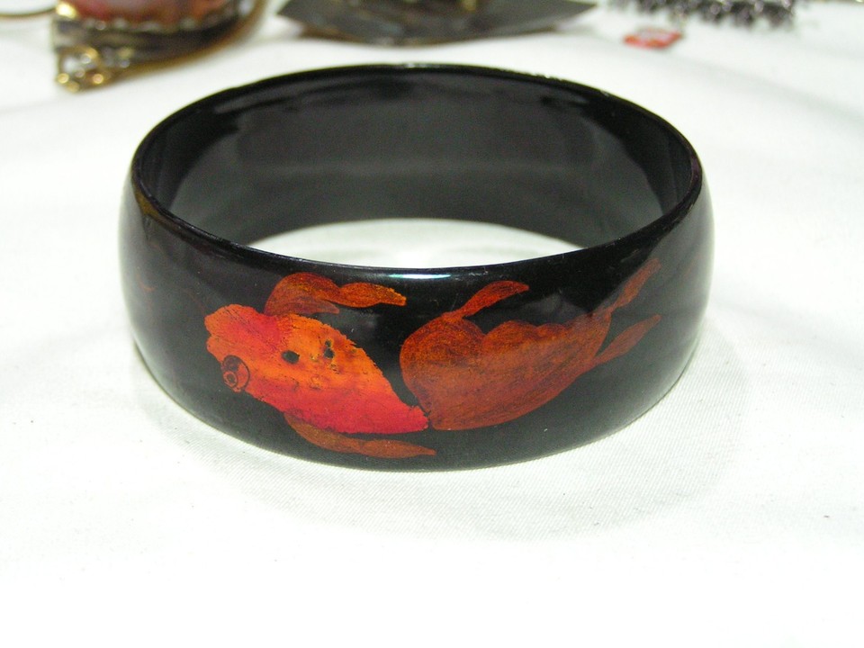 Vintage Black & Orange Lacquer Goldfish Design Bangle Bracelet | eBay UK