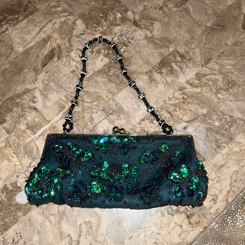 Sequined evening handbag purse with beads clutch green | eBay