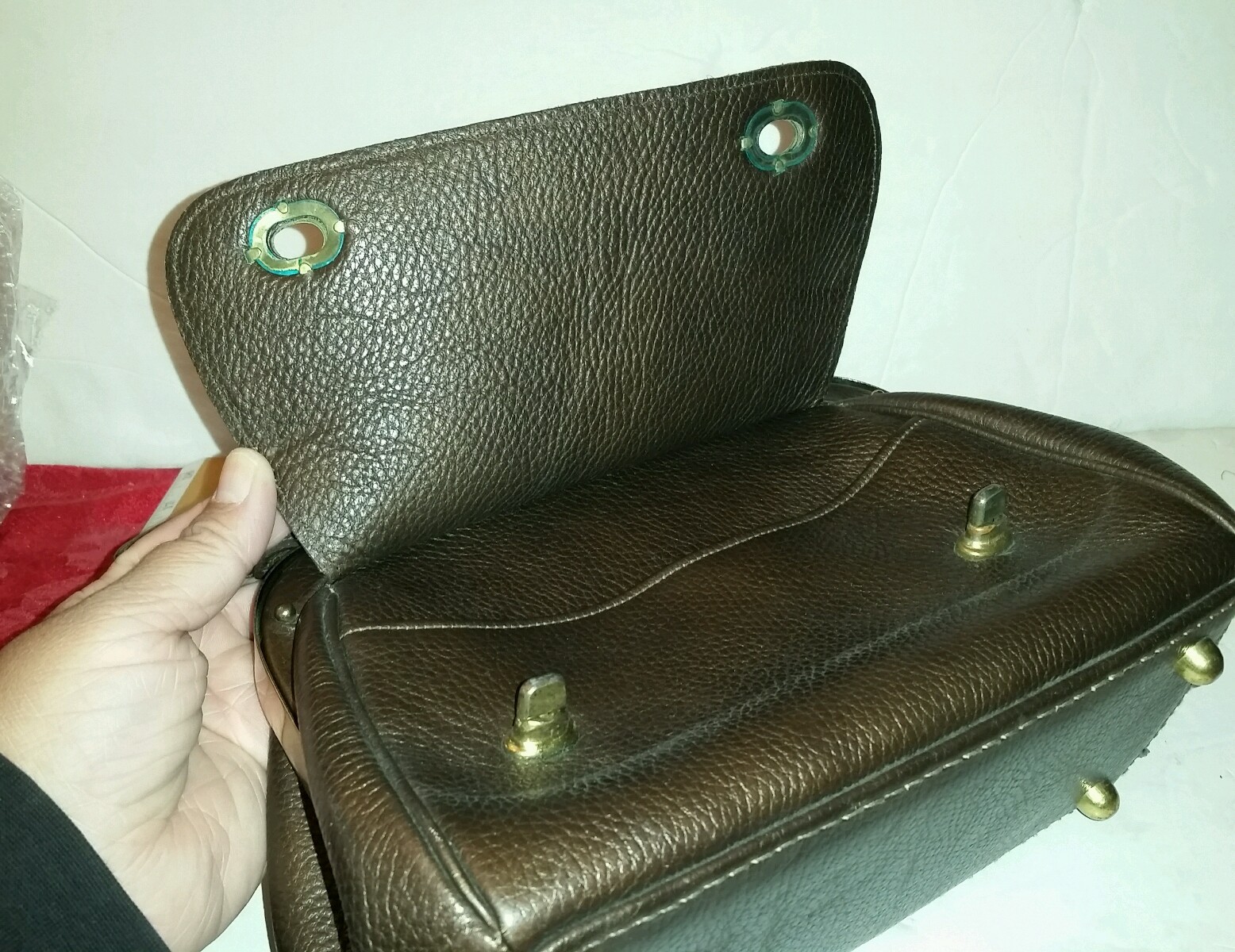 Vintage Roger Van S. Handbag Brown Pebbled Leather Purse Hand Bag Brass ...