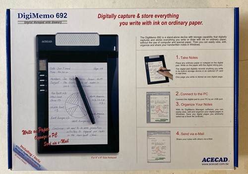 ACECAD DigiMemo 692 Digital Notepad Write On Paper e-Mail Factory ...