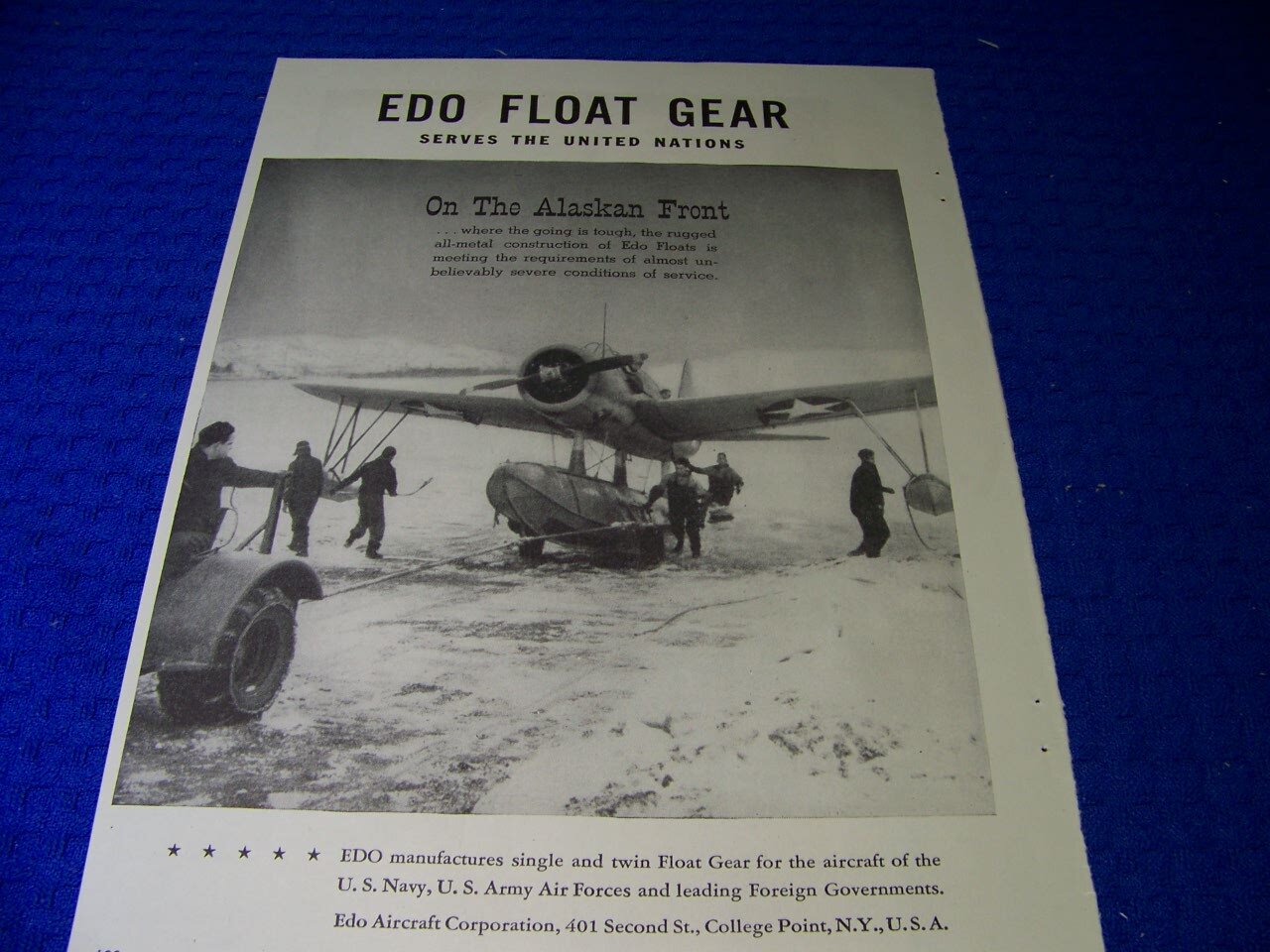 1943 EDO FLOATS OS2U "ON THE ALASKAN FRONT.." 1-PAGE ORIGINAL SALES AD ...