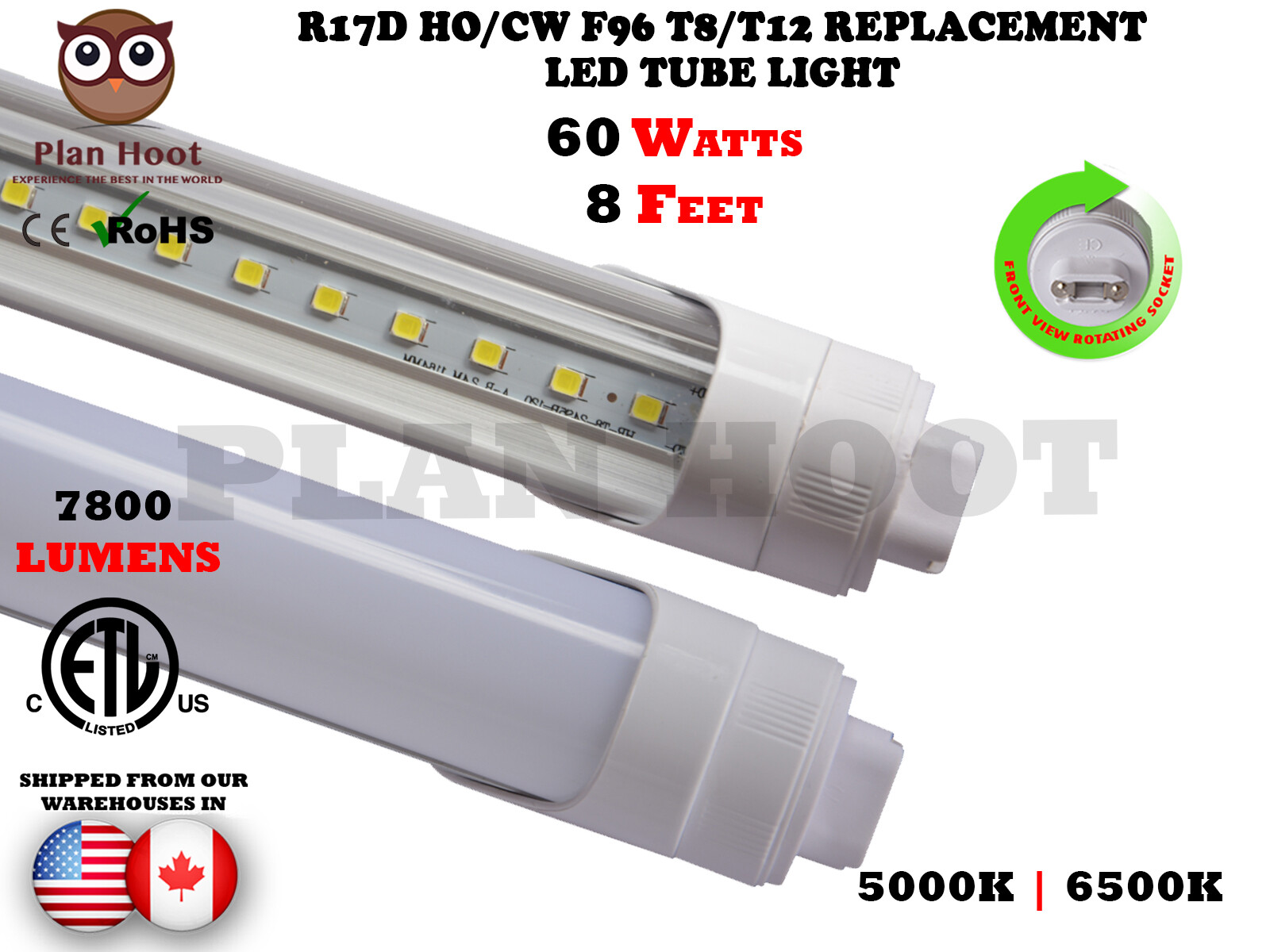 F96T12 T8 Replacement R17D HO/CW 8 FT 60 WT Clear Milky ETL Lens LED ...