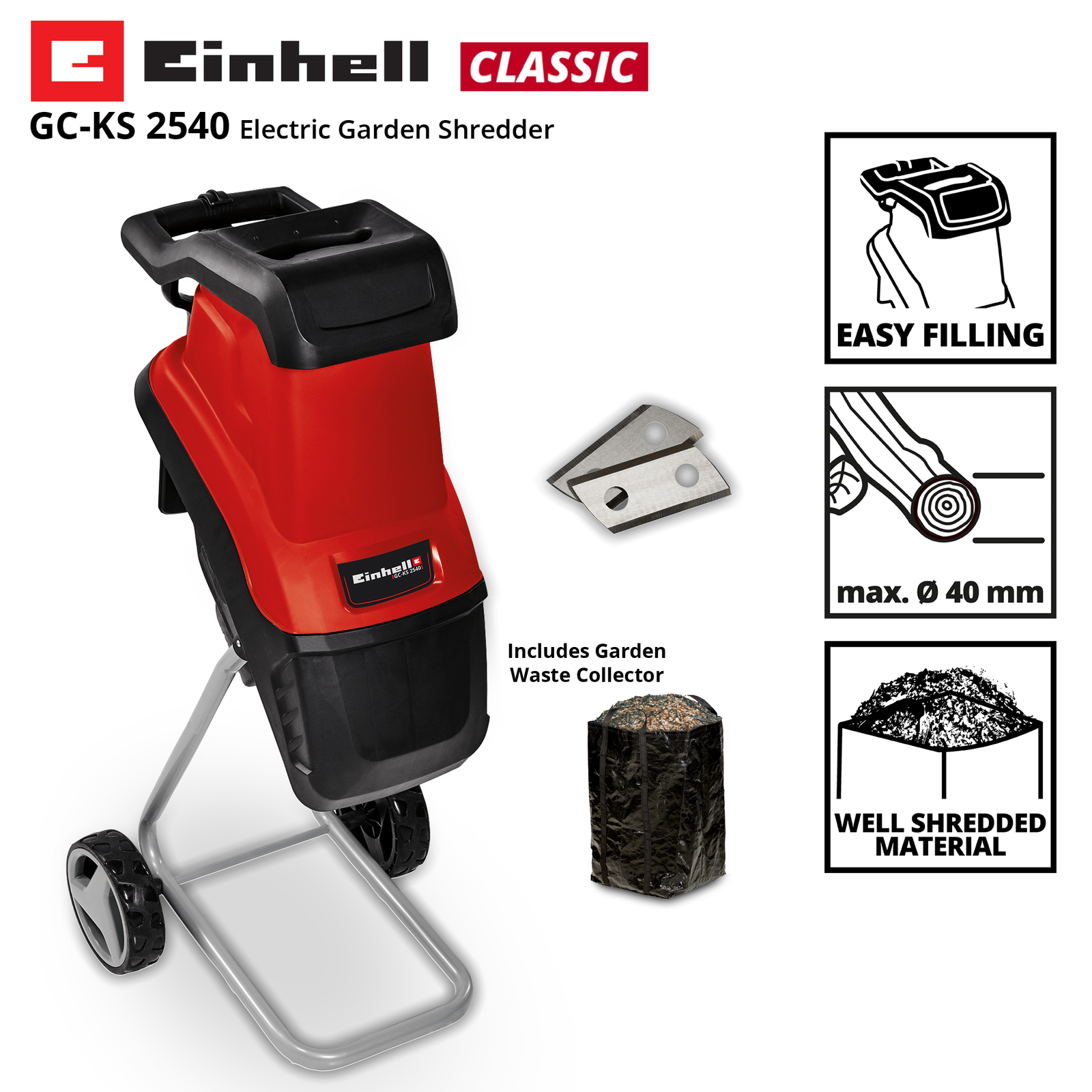 Einhell Garden Shredder 80kg/hr 2500W GC-KS 2540 Leaf Branch Mulcher ...