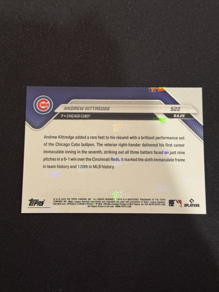 Andrew Kittredge Immaculate Inning Cubs 2025 Topps NOW Card 522 Gold ...