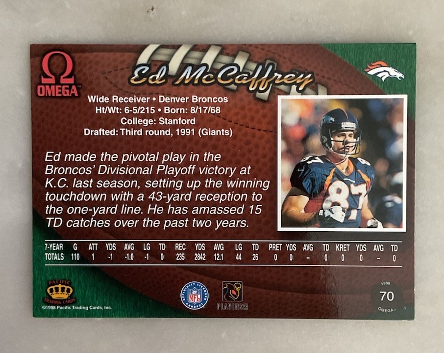 1998 Pacific Omega #70 Ed McCaffrey Denver Broncos NFL Football Card | eBay