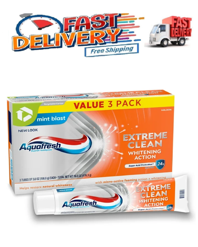 Aquafresh Extreme Clean Whitening Action Fluoride Toothpaste, 5.6 Oz, 3 ...