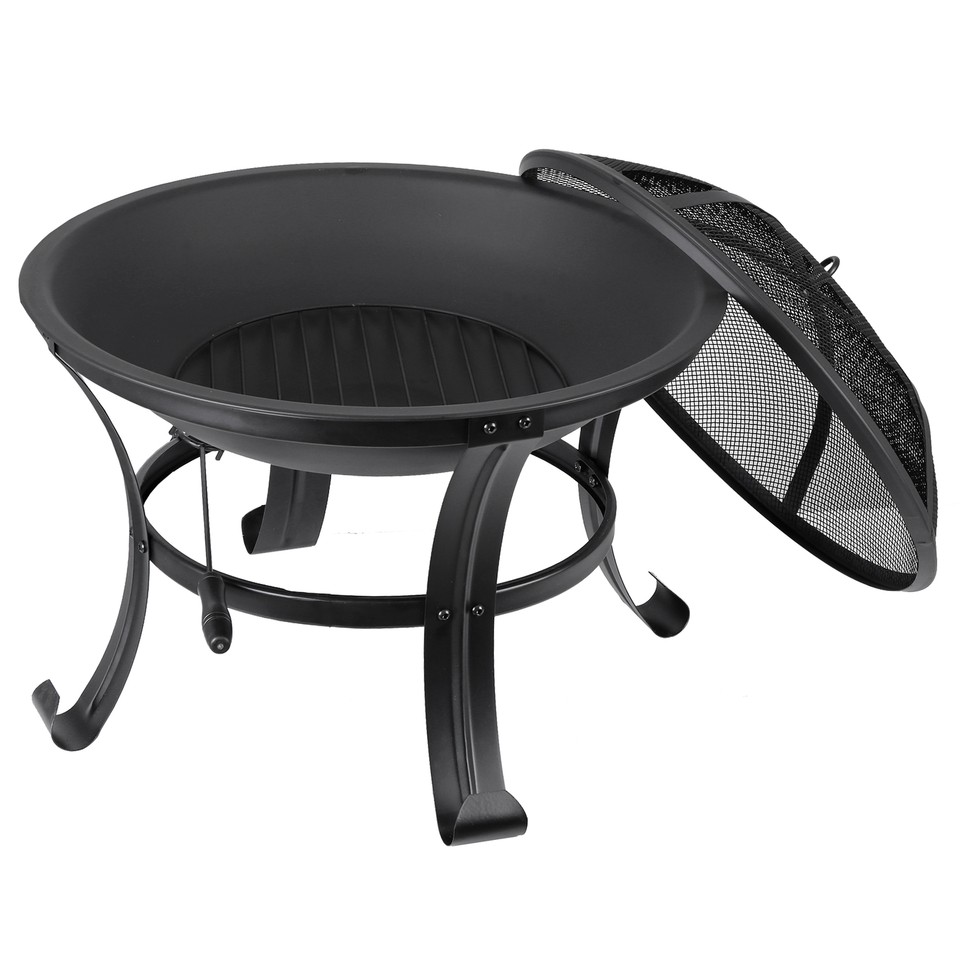 22" Outdoor Wood Burning Fire Pit with Mesh Lid and Fire Picker for ...