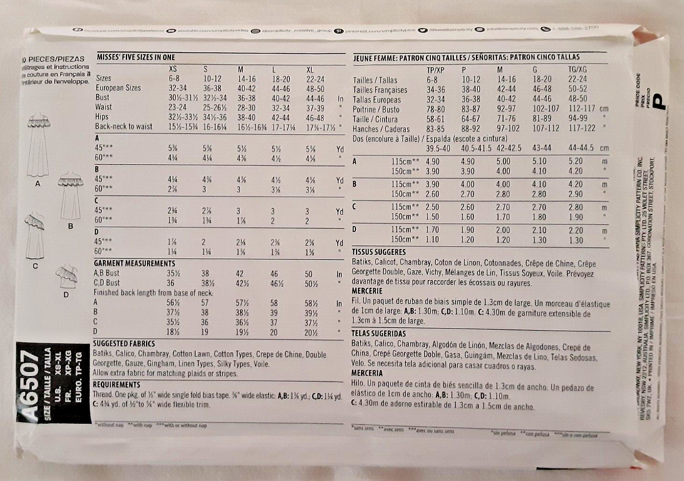 Simplicity NEW LOOK Pattern A6507 Misses' Dress & Top Sewing Project ...