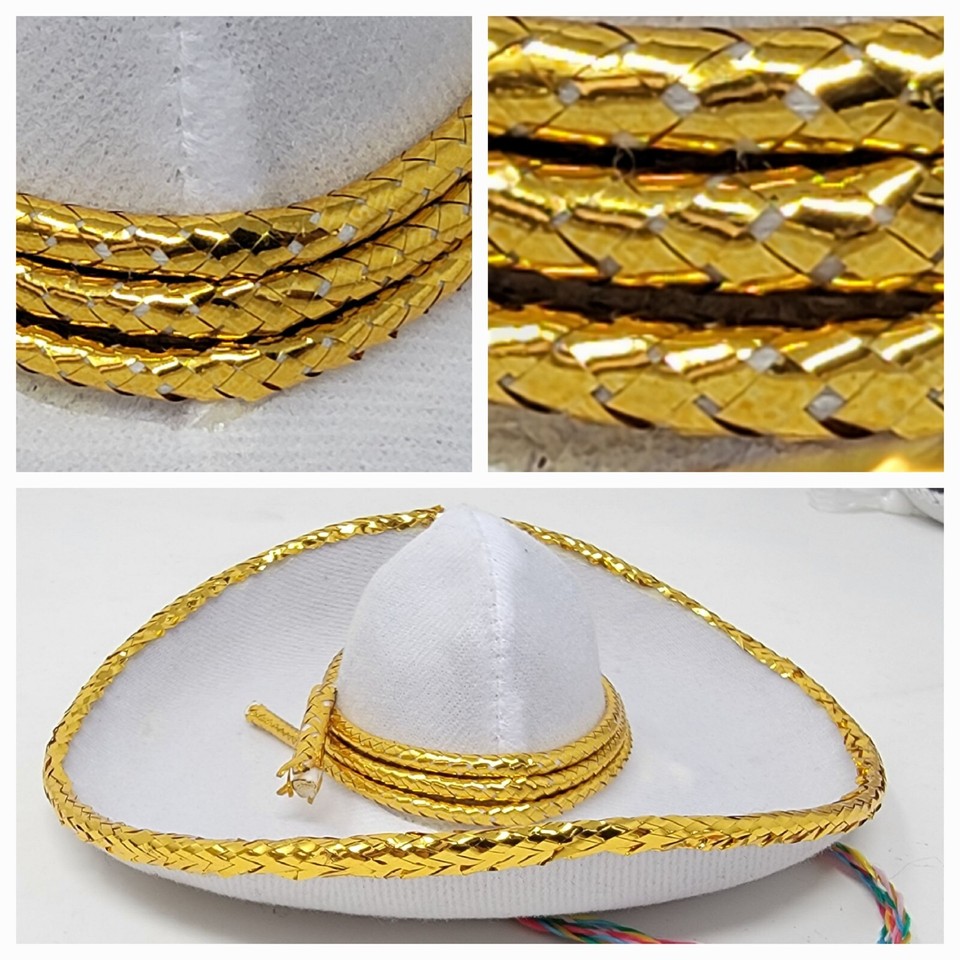 12 mini pack WHOLESALE MEXICAN WEDDING PLAIN WHITE gold SOMBRERO ...