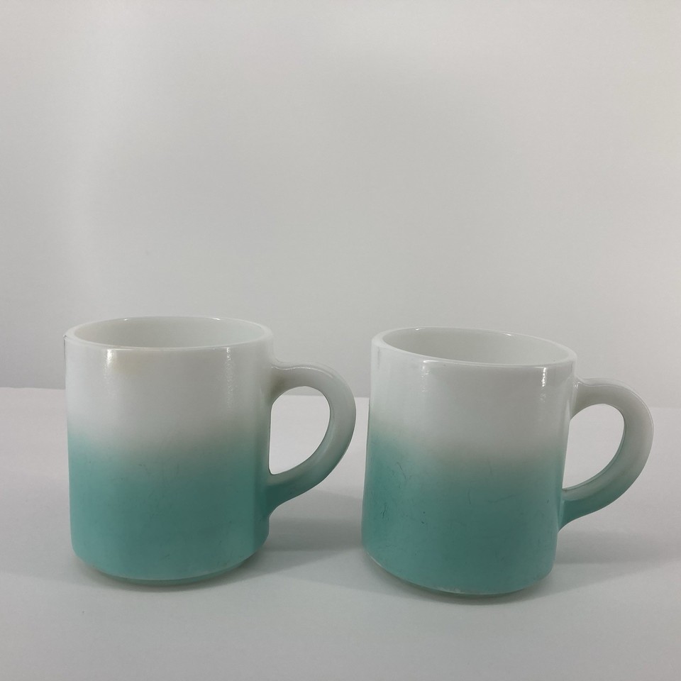Hazel Atlas Turquoise Blue and White Ombre Fade Mugs Vintage Milk Glass Set Of 5 | eBay