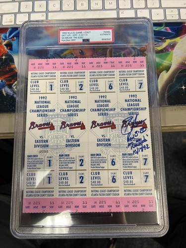 1992 ATLANTA BRAVES NLCS TICKETS FULL SHEET Signed Sid Bream The Slide ...