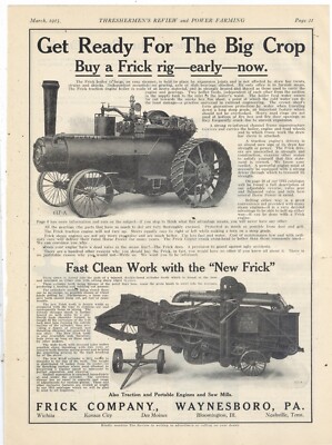 1915 Frick Co. Ad: Eclipse Steam Tractor, Traction Engine, Thresher ...