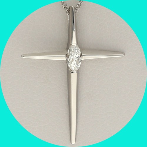 Diamond Solitaire Cross Pendant Necklace .15CT 14K WG 18” Chain | eBay