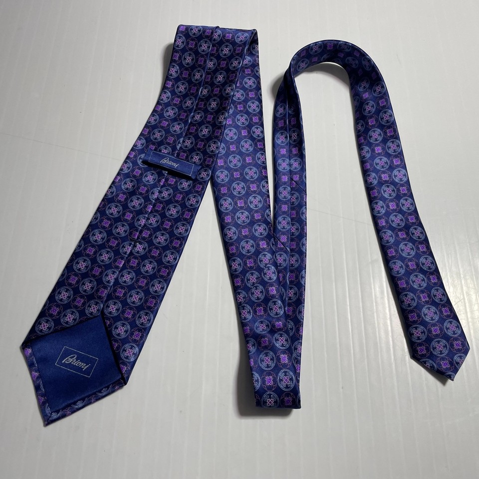 NEW NWOT BRIONI Italy Blue Purple Foulard Medallion Ornate Print Satin ...