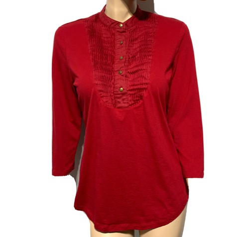 Lauren Ralph Lauren Red Top Bib Collar Pintuck Popover Women’s Size L ...
