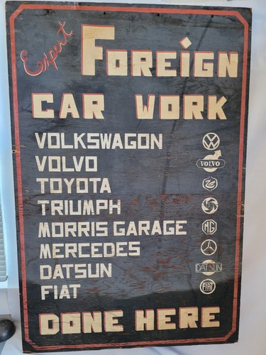 Vintage Auto Repair Garage Wooden Painted Sign Volkswagon, Mercedes ...