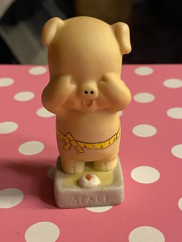 Vintage Enesco Miniature 1980 Pig on Scale Tape Measure around Waist 2 ...