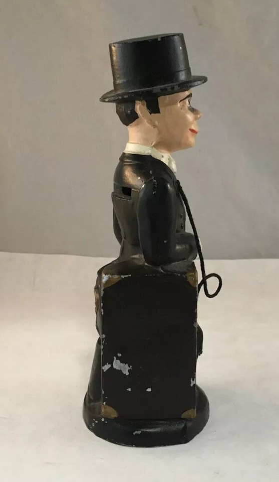 VINTAGE CHARLIE MCCARTHY FIGURAL WHITE METAL PAINTED STILL PENNY BANK ...