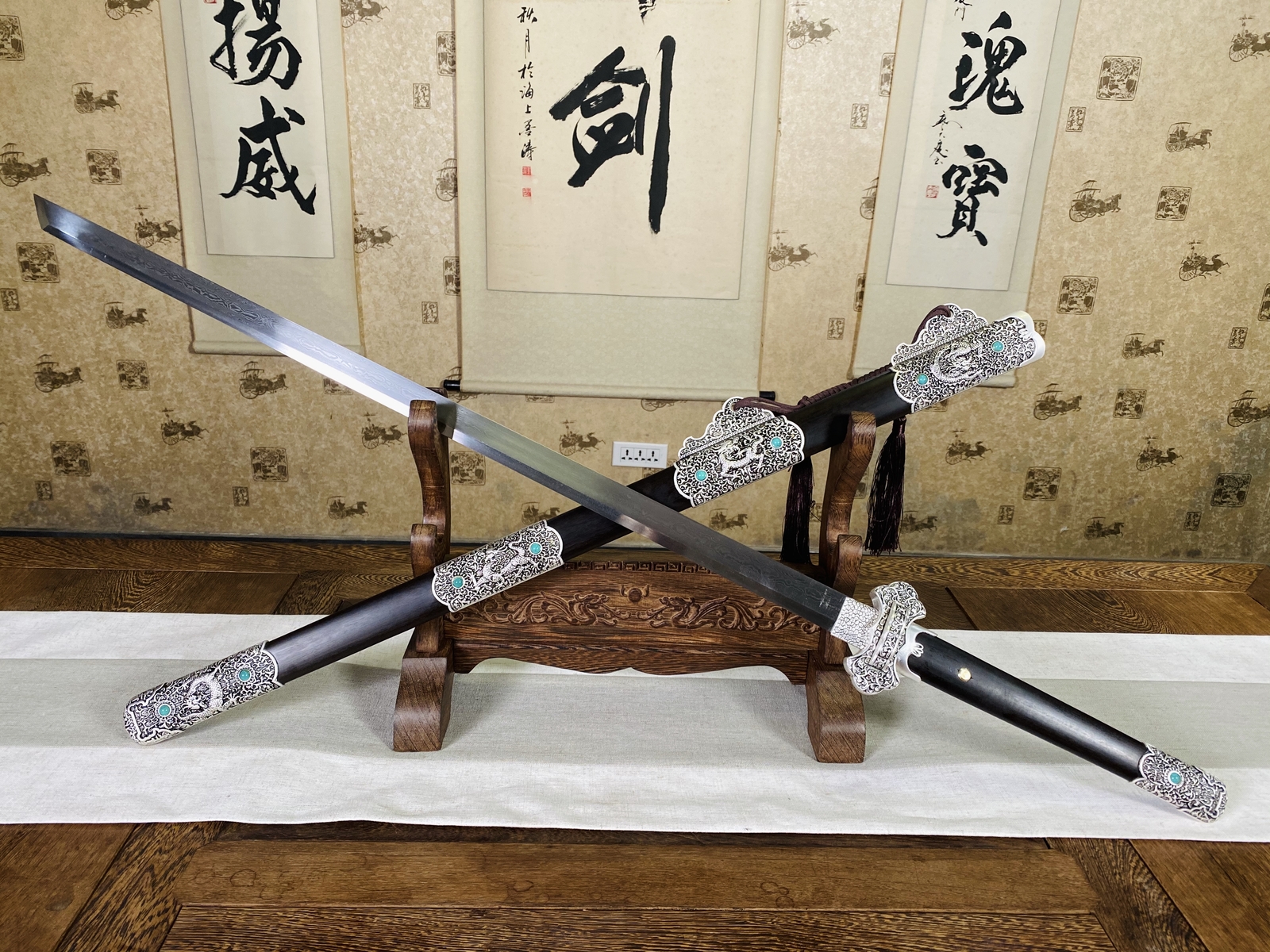 103CM Chinese Dragon Tang Dynasty Folded Steel Dao唐刀 Ebony Sharp ...