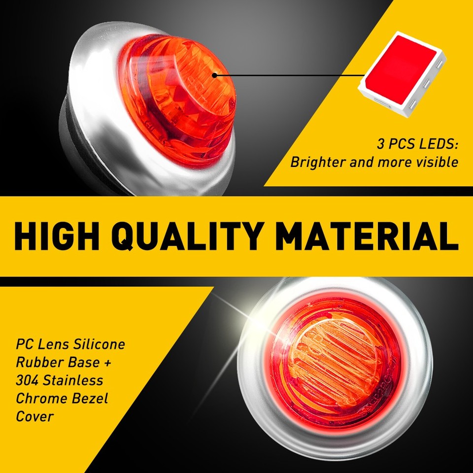 For 12V Trailer Truck RV Red 3/4" Bullet Round LED Side Marker Lights ...