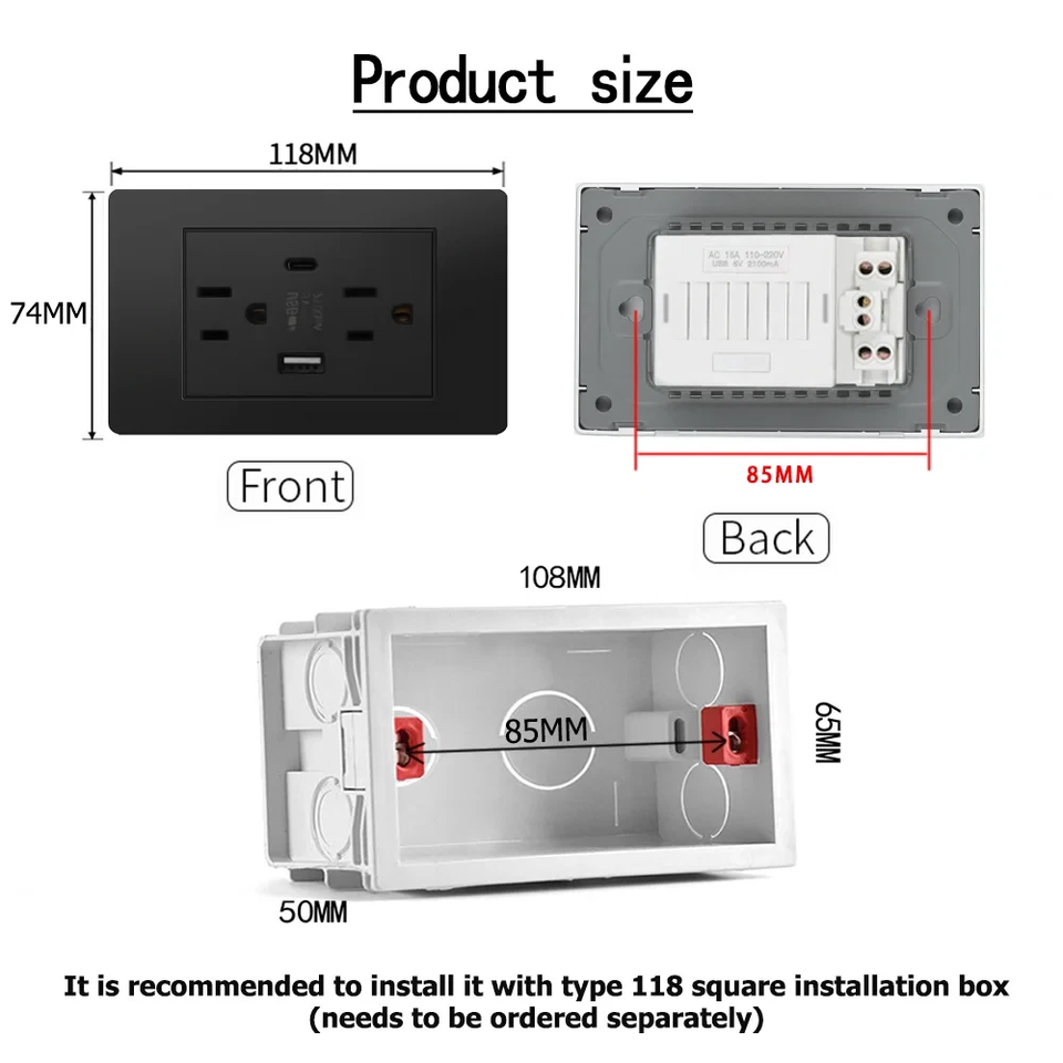Dual Wall Outlet with USB Ports Charger AC Power Receptacle Plate Panel ...