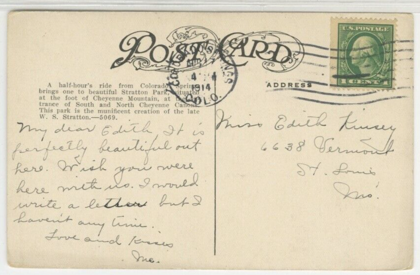 CO Postcard View Of Stratton Park Near Colorado Springs 1914 vintage ...