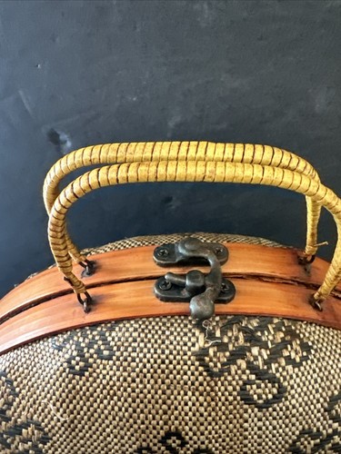 Wood Weaved Handled Purse/ Bag Rounded Half Moon Abstract Boho | eBay