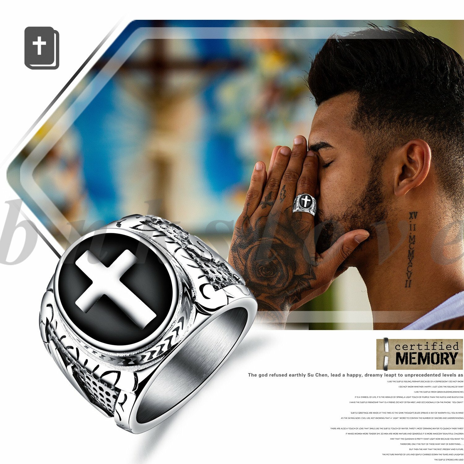 Men's Punk Vintage Stainless Steel Christian Holy Cross Prayer Ring ...