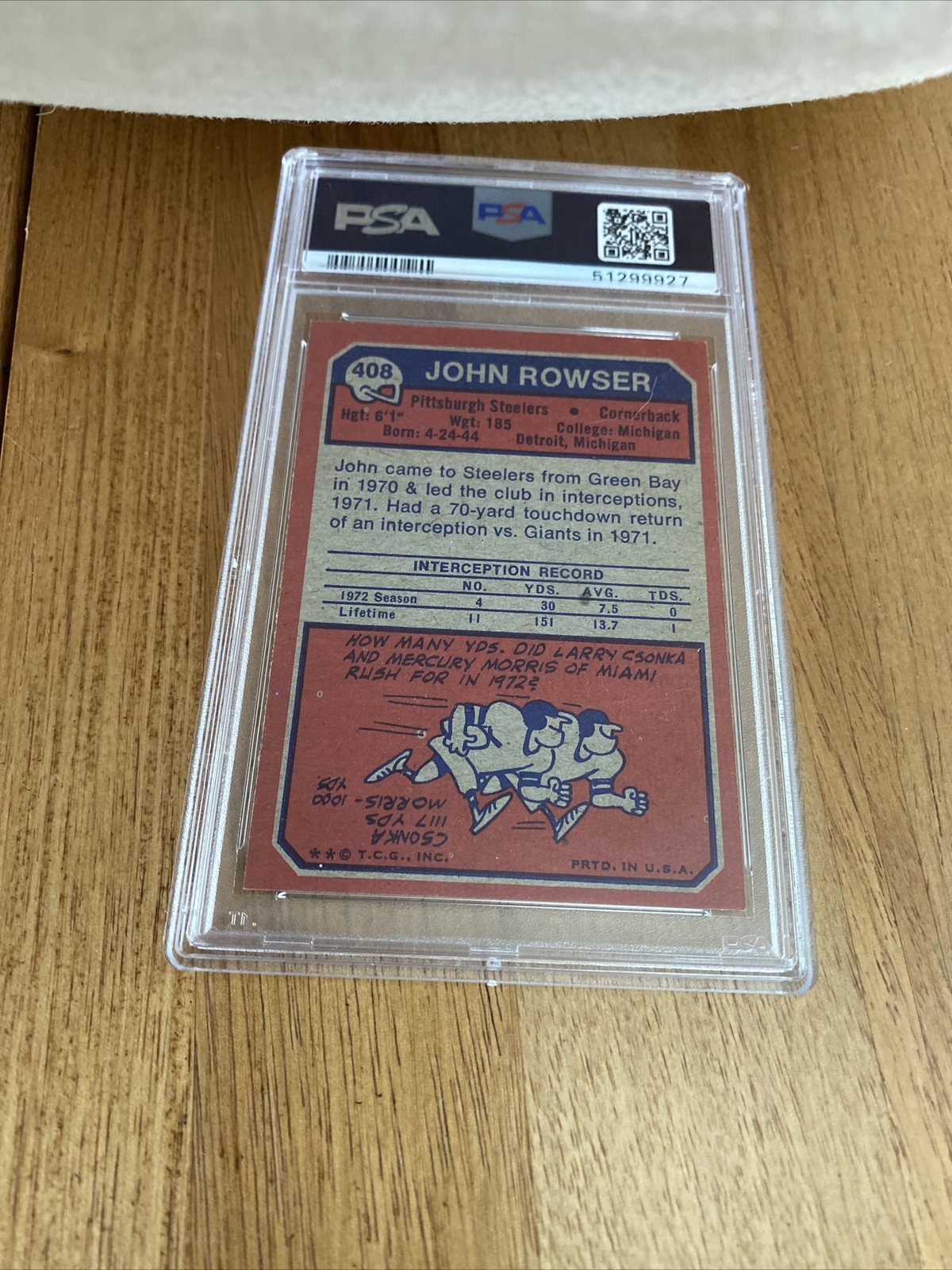 1973 Topps John Rowser Pittsburgh Steelers #408 PSA 4 | eBay