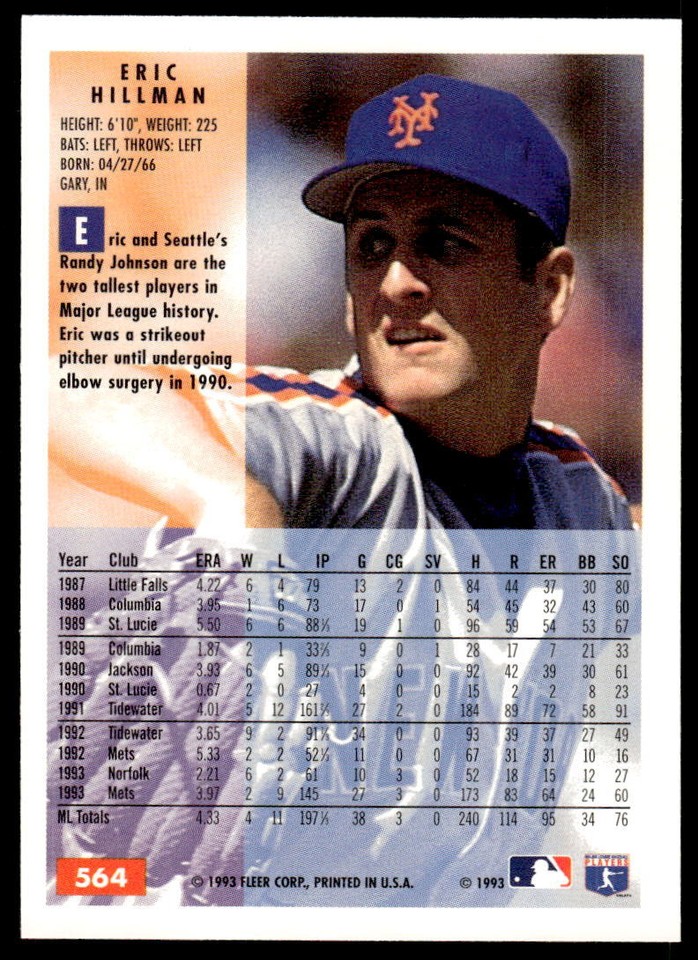 1994 Fleer 564 Eric Hillman New York Mets Baseball Card | eBay