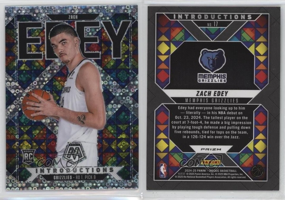 2024 Panini Mosaic Introductions Fast Break Prizm Zach Edey #17 Rookie ...