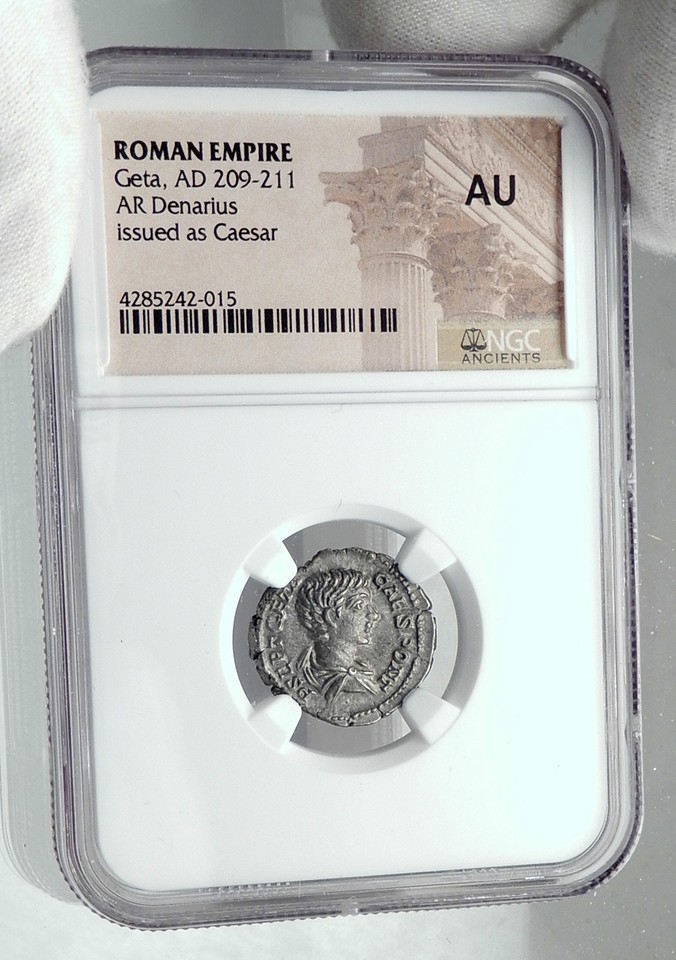 GETA as Caesar Authentic Ancient 203AD SIlver Roman Coin FELICITAS NGC ...