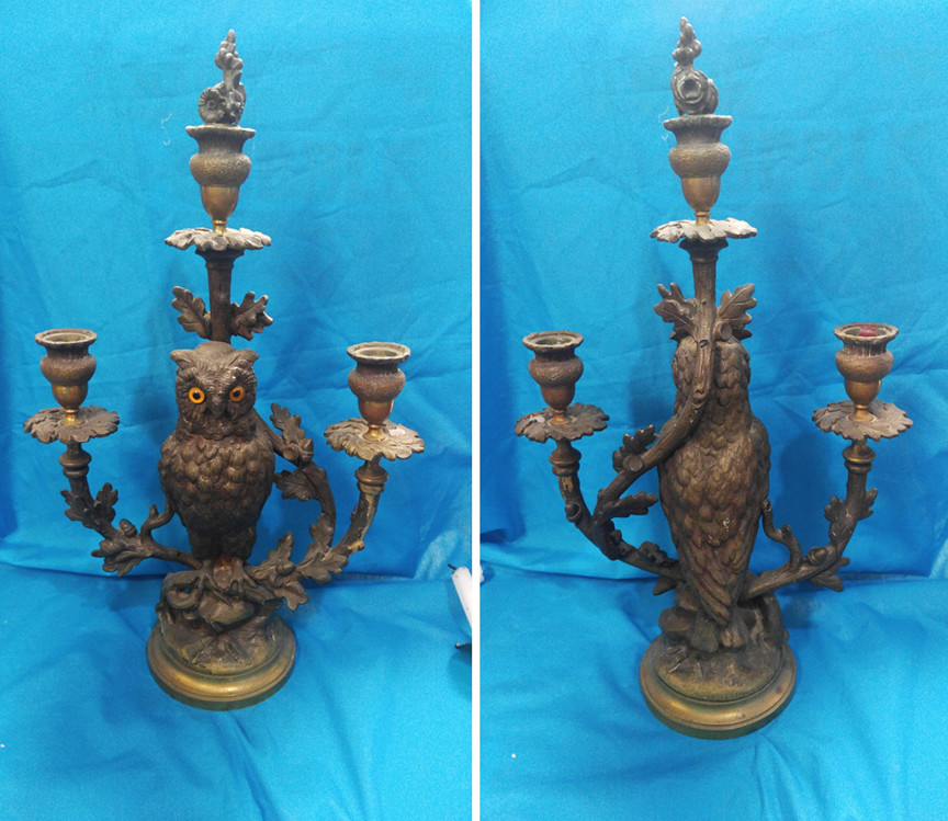 BRONZE FRENCH JAPY FRERES 3 PC OWL CLOCK SET GRANDE MEDAILLE D'HONNEUR ...