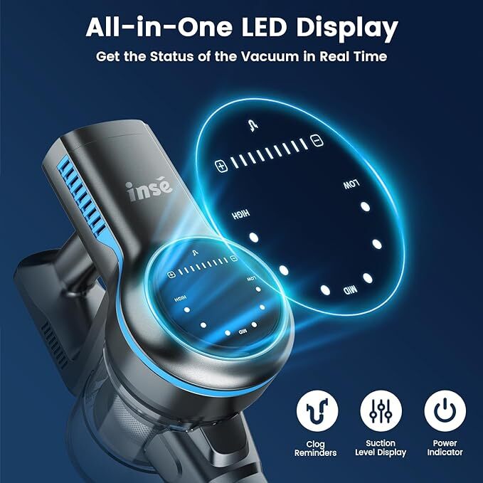INSE Vacuum Cordless Cleaner 26Kpa Brushless Motor 6 in 1 Lightweight ...