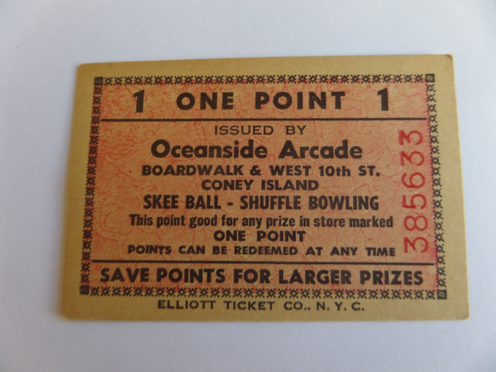 OCEANSIDE ARCADE, Boardwalk-West St, Coney Island, 1 Point Ticket Lot ...