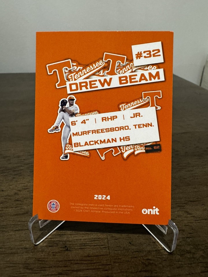 2024 Onit Tennessee Volunteers Baseball Drew Beam Sticker Series #62 | eBay