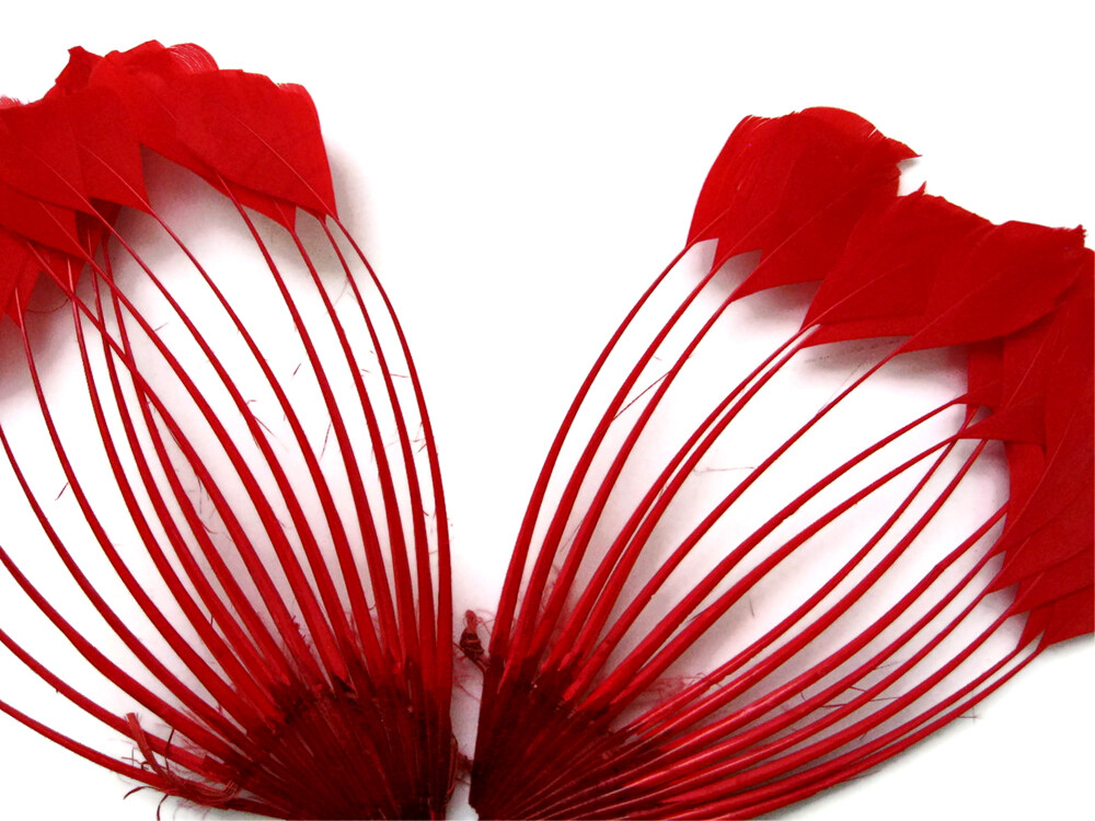 1 Piece - Red Dyed Stripped Duck Cochette Center Fan Feather Pad ...