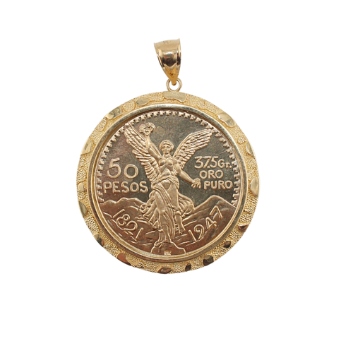 10k Centenario Coin Charm Gold 50 Pesos 1947 Mexico Coin & Nugget Bezel ...