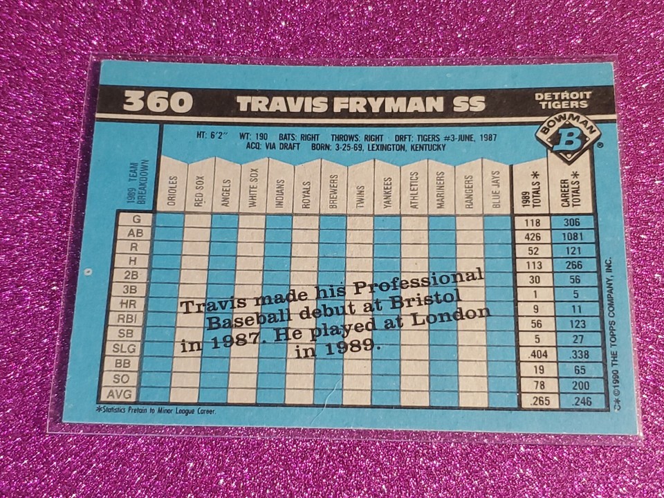 1990 Bowman #360 RC Travis Fryman Detroit Tigers Rookie | eBay