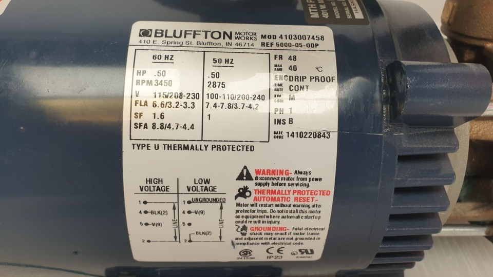 Bluffton Motor Works 0.5 HP Motor with MTH Pumps Model T31G AB | eBay