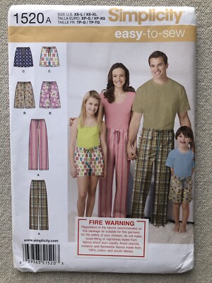 Simplicity Pattern 1520 Uncut Sz XS-XL Boys Mens Girls Womens ...