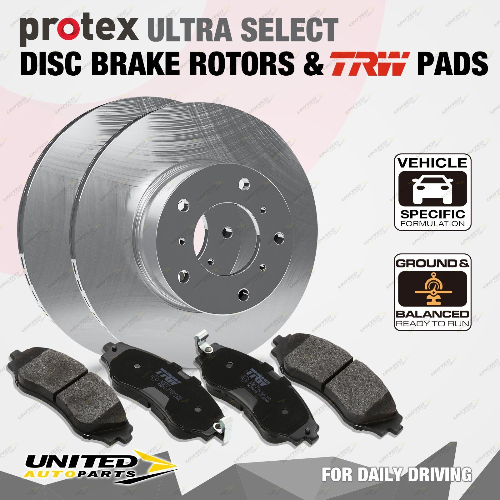Front Protex Disc Brake Rotors + TRW Pads for Mercedes Benz 190C W110 1 ...