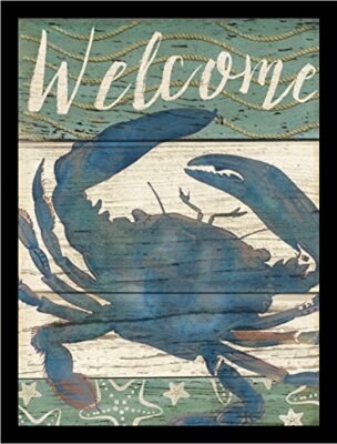 FRAMED Blue Crab Welcome by Beth Albert 18x24 Nautical Coastal Art ...
