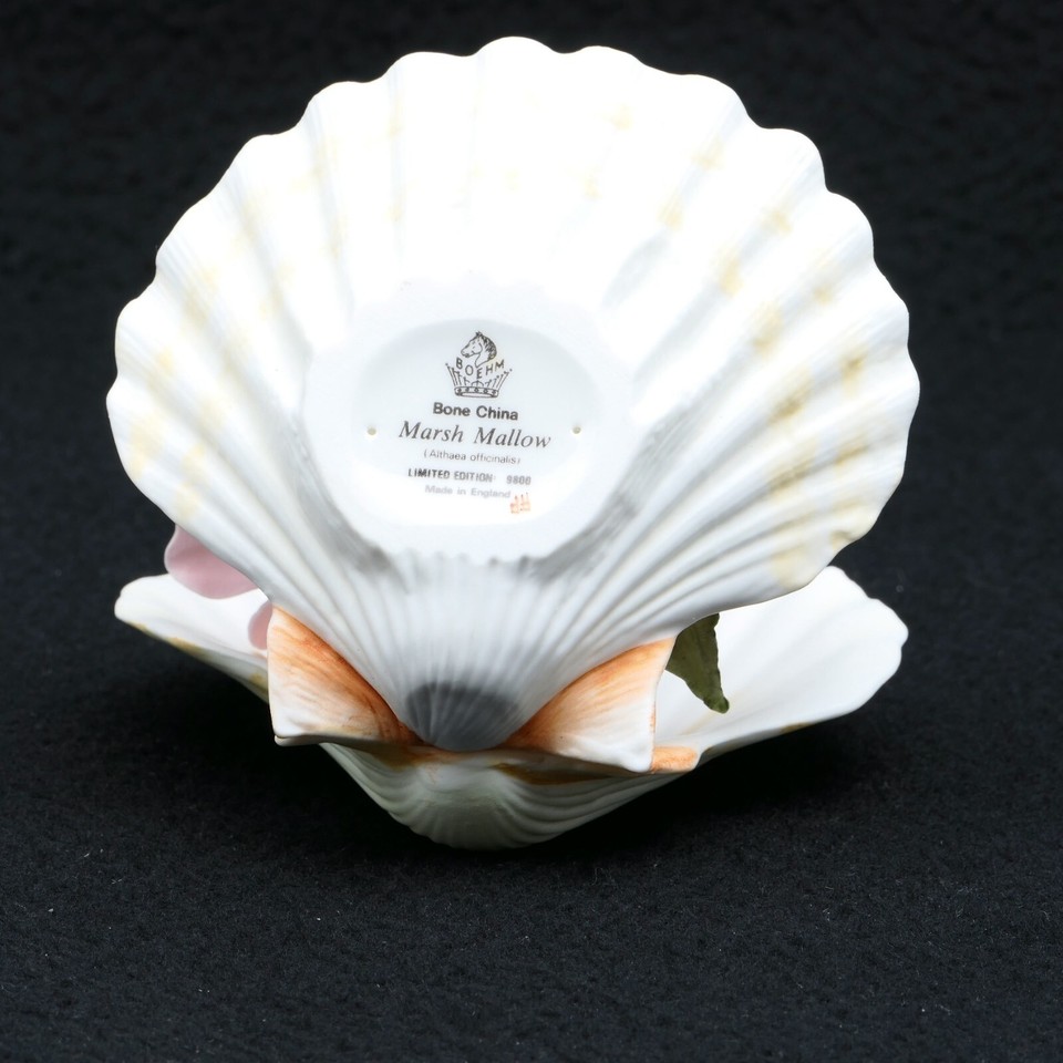 Boehm "MARSH MALLOW" Scallop Clam Shell w/ Flowers Porcelain Figurine ...