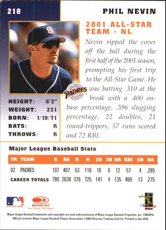 2003 Donruss Champions #218 Phil Nevin - NM-MT | eBay