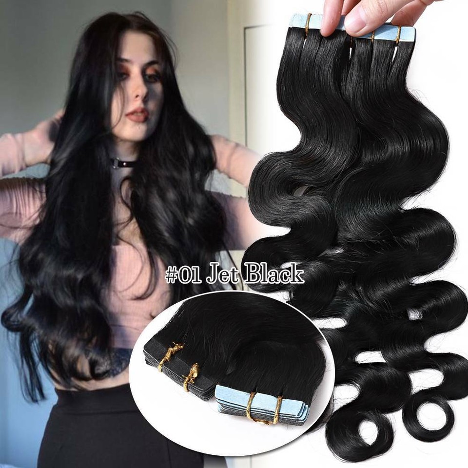 Thick Wave Tape In Skin Weft Remy Human Hair Extensions Full Head 10/20 ...