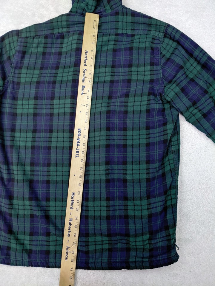 LANDS END Mens L Blackwatch Blue Green Tartan Plaid Shacket Button ...