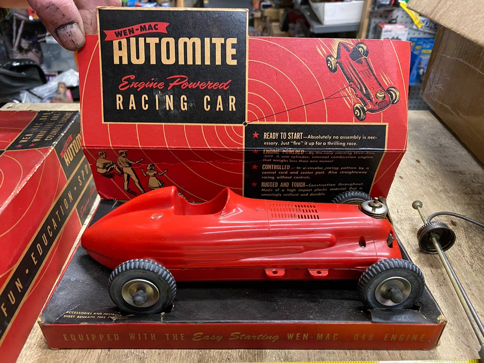 Vtg Orig Box Display Wen mac Automite Race Car Gas Powered 1953 Tether ...