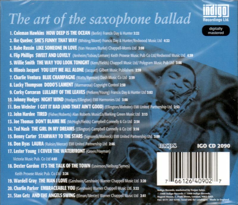 Various Jazz(CD Album)The Art Of The Saxophone Ballad-Indigo-IGO CD 209 ...